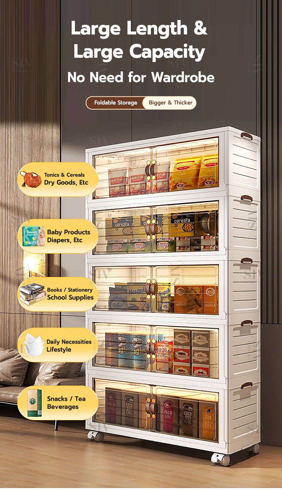 SIV 40-65cm(W) 2/3/4/5/6 Layers Foldable Storage Cabinet Double Doors ...