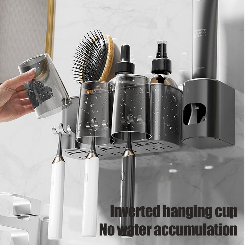 Toothbrush Holder Rack Toothpaste Squeezer Shaver Dispenser Wall Mount ...