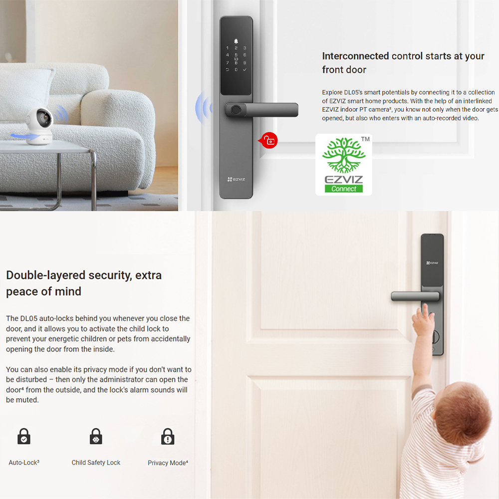 Ezviz DL05 Smart Home Security Fingerprint Door Handle Lock Smart ...