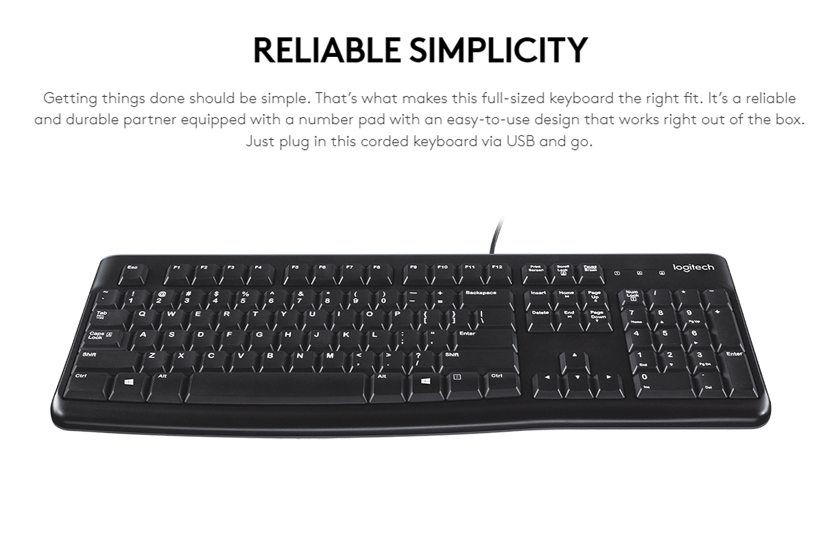 Logitech K120 USB Wired Keyboard | USB Plug-and-Play | Full-Size ...