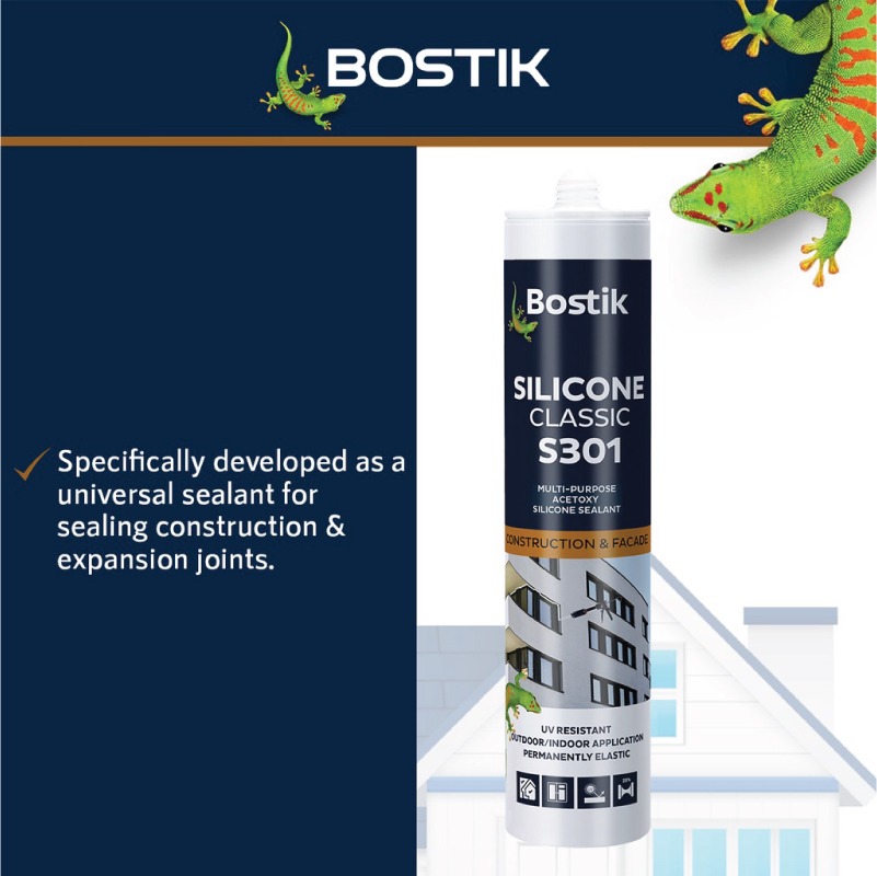 Bostik Silicone S301 Multi-Purpose Acetoxy Silicone Sealant Black / Clear / White 280ML | Shopee ...