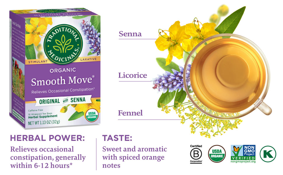 Traditional Medicinals Laxative Teas Organic Smooth Move Caffeine Free ...
