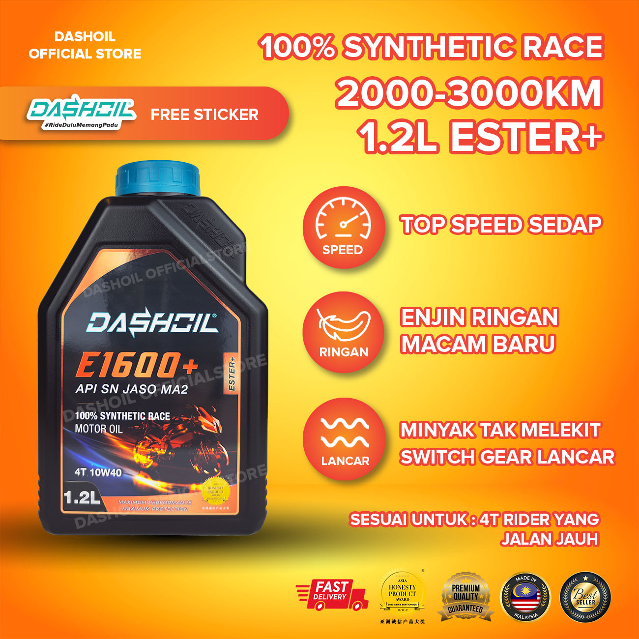 DASHOIL 4T ESTER+ FULLY SYNTHETIC ENGINE OIL MINYAK HITAM 10W40 10W50 ...