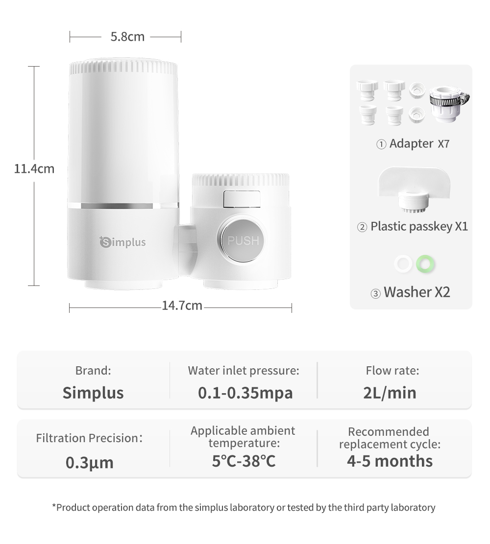 Simplus Tap Water Purifier With Tearable Carbon Rod Filter 2L/Min Large ...