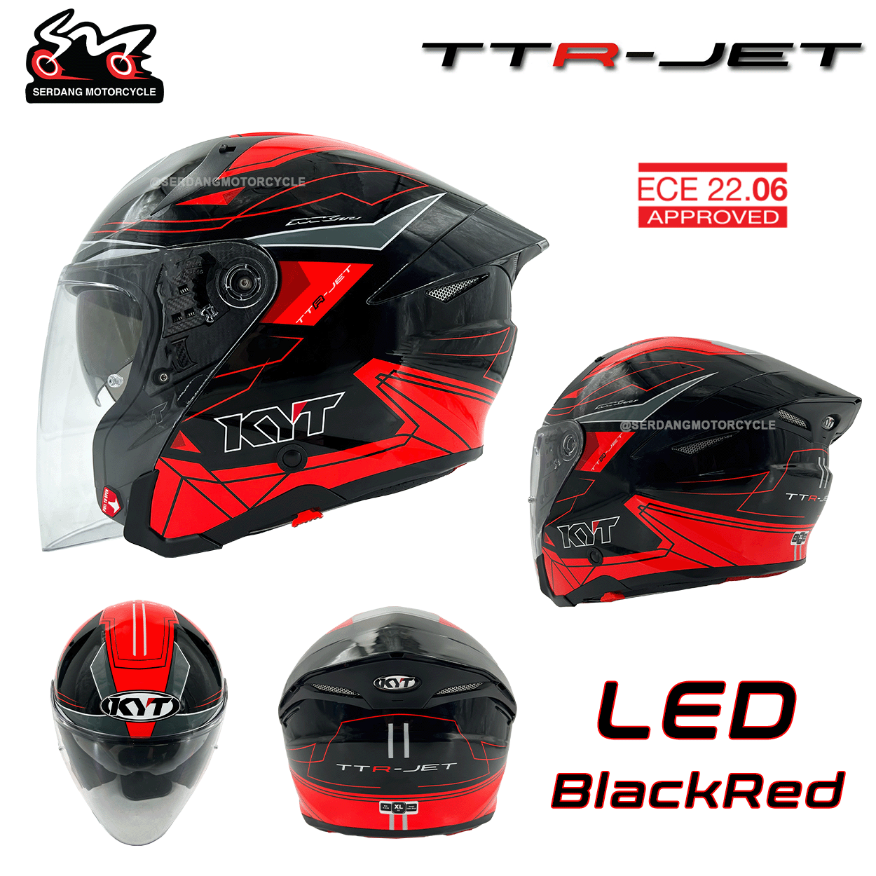 KYT HELMET KYT TTR JET LED RED BLUE GREY OPEN FACE HELMET DOUBLE VISOR X005 X006 X007 ECE22.06 ...
