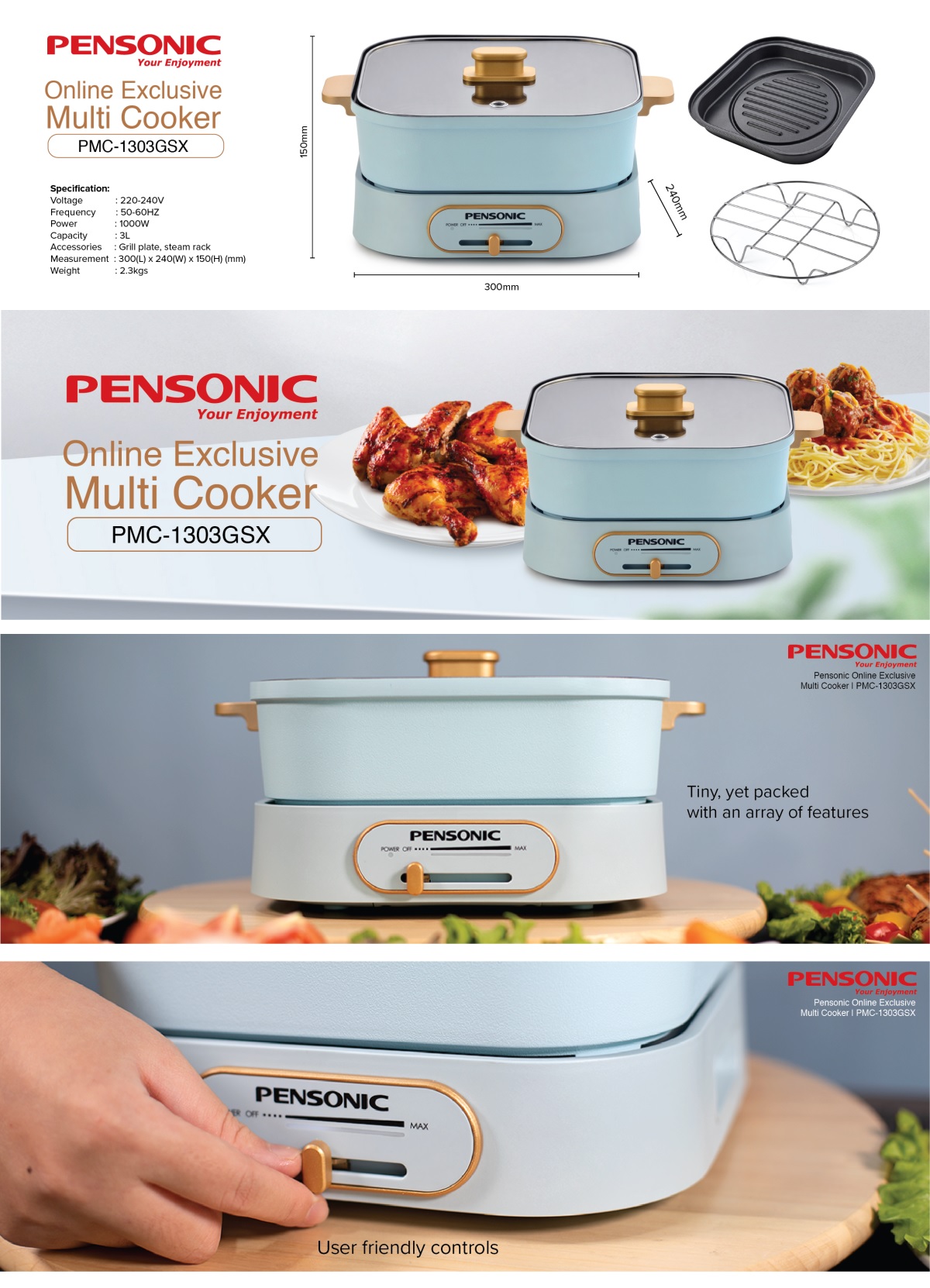 Pensonic Multi Cooker Pot 3.0L Periuk Elektrik Serbaguna 多功能電煮鍋 電子鍋 PMC ...