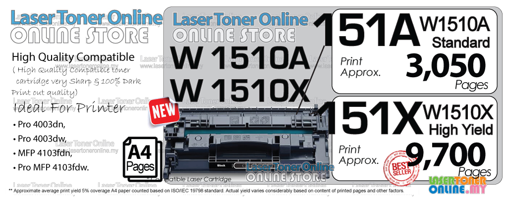 💥WITH CHIP💥 Compatible to HP 151A W1510A W1510X 151X 4003dw Laserjet ...