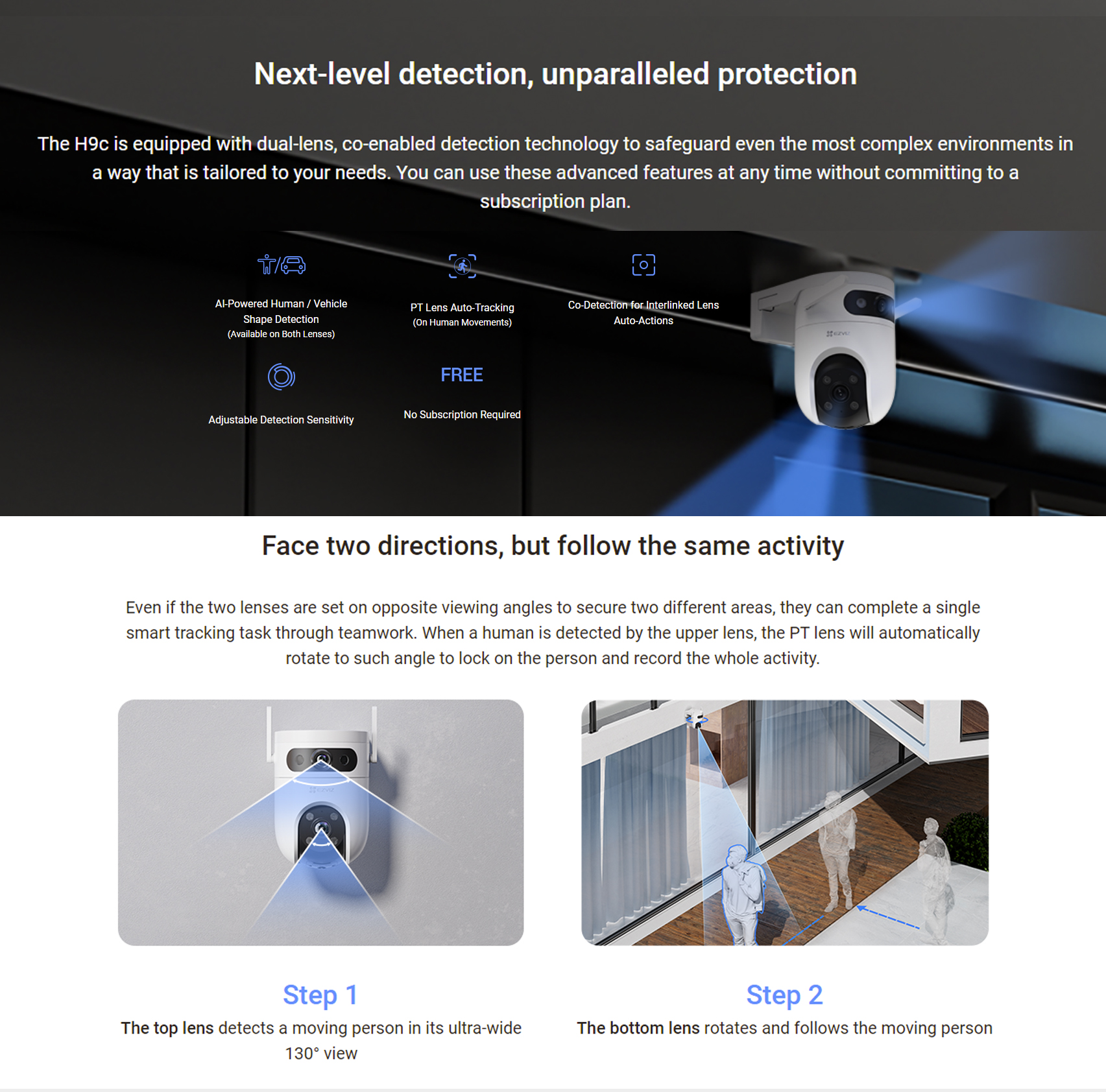 EZVIZ H9c 2K Dual-Lens Pan & Tilt Wi-Fi Camera Outdoor Waterproof ...