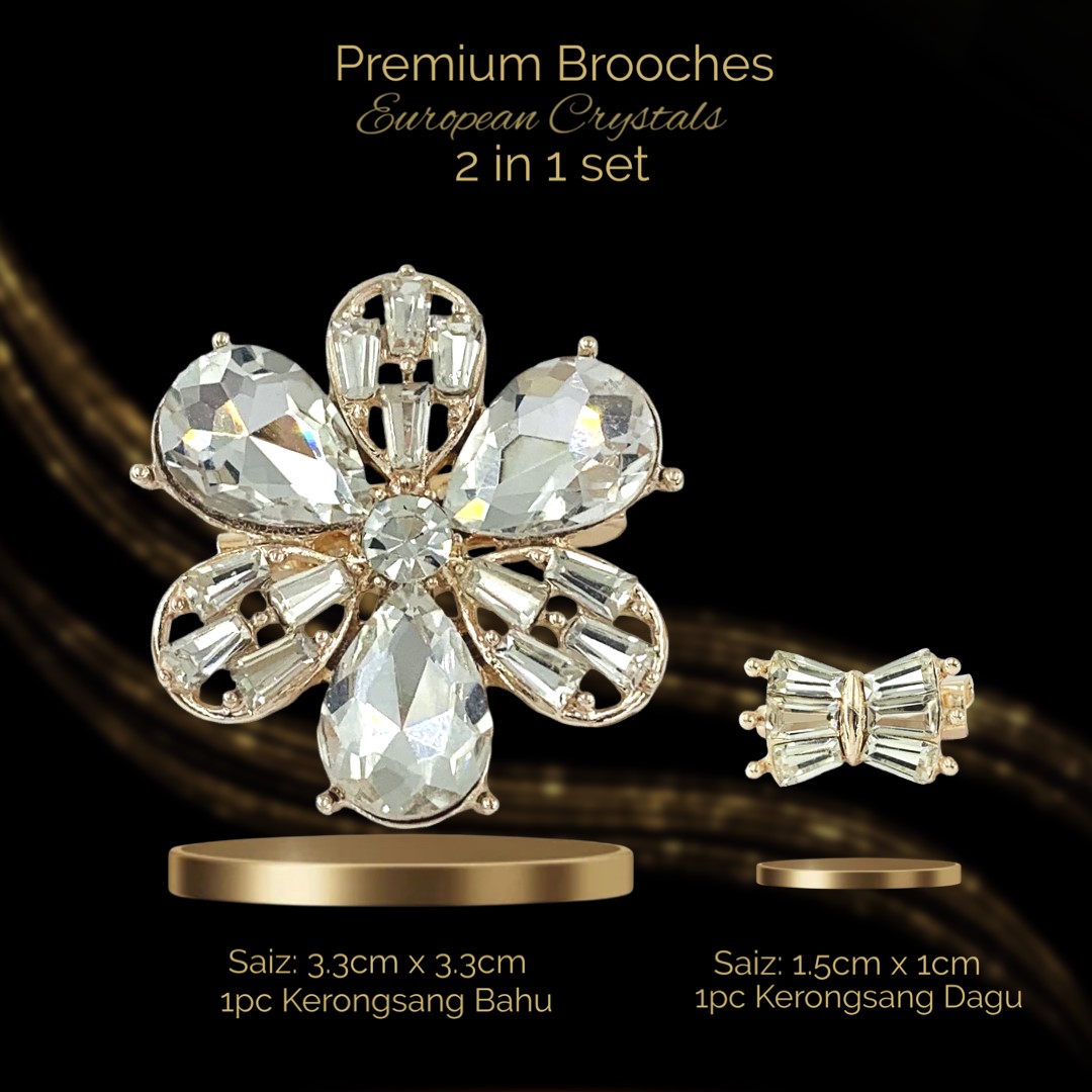 Elegant Brooch Set 2 in 1 [FREE BOX] European Crystal Flower Kerongsang ...