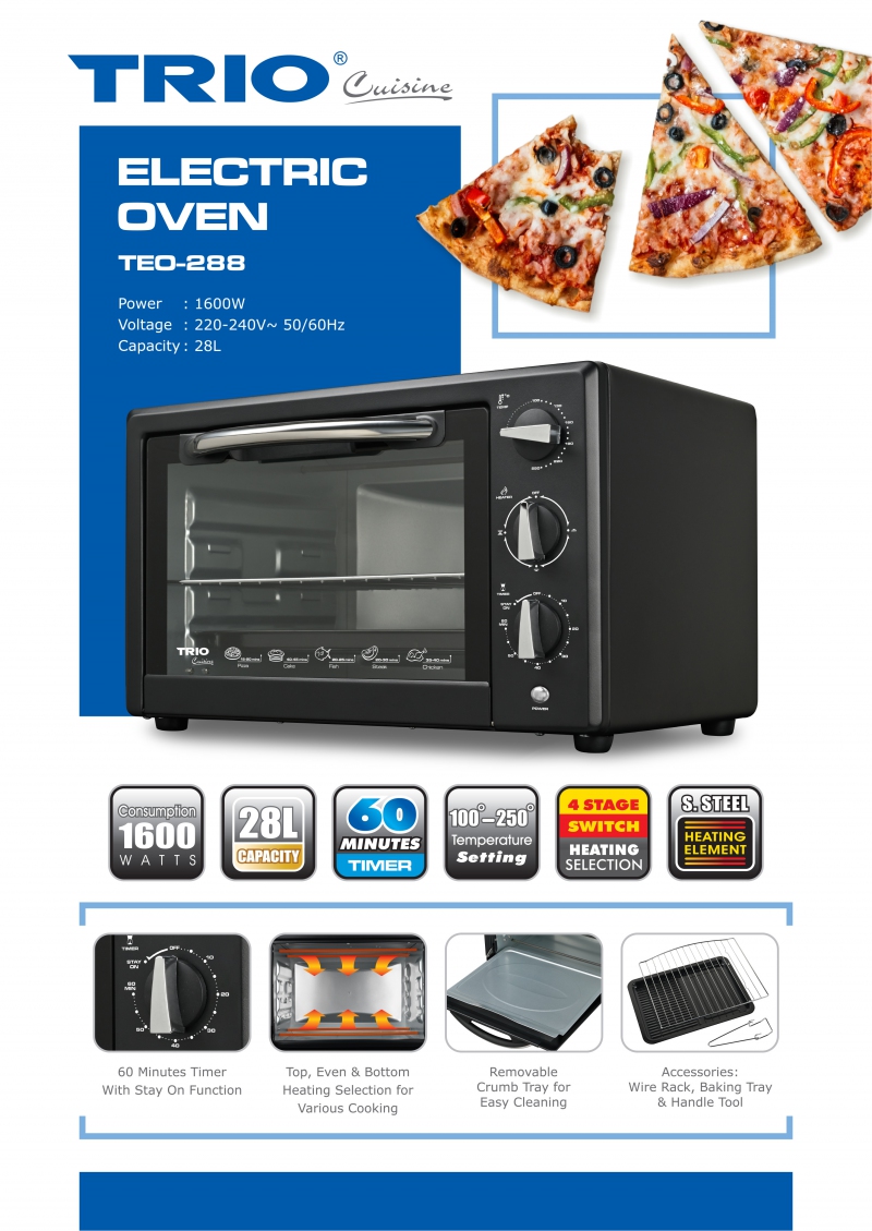 Trio Electric Oven Top and Bottom Heating Selection for Various Cooking ...