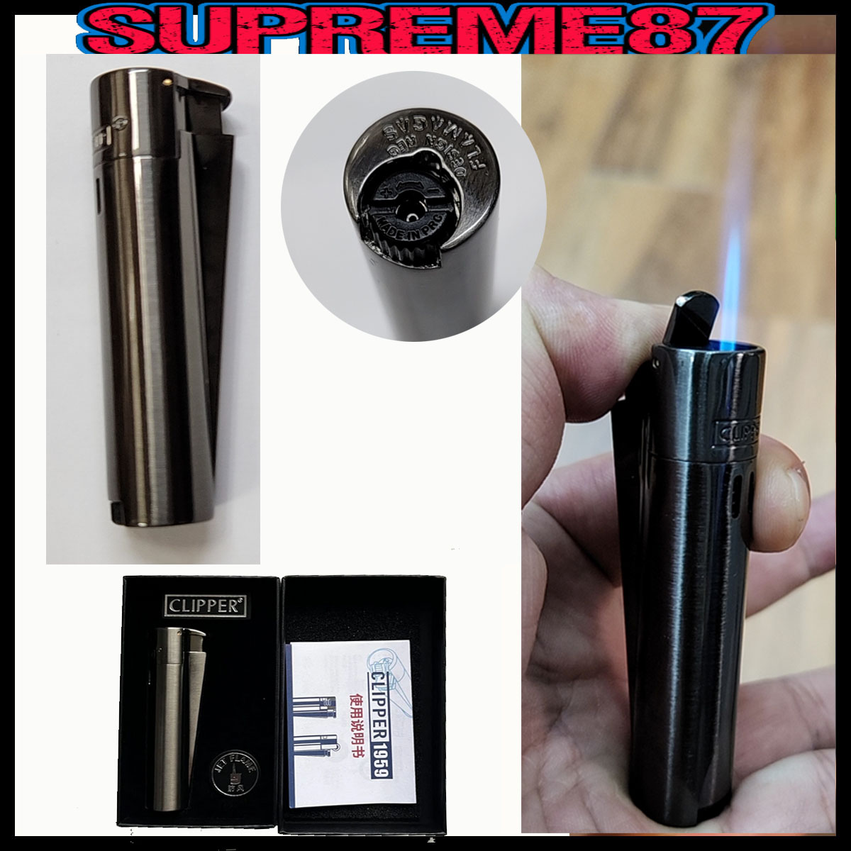 CLIPPER Retro Torch Pipe Lighter Metal Flint Free Fire Lighter Butane ...