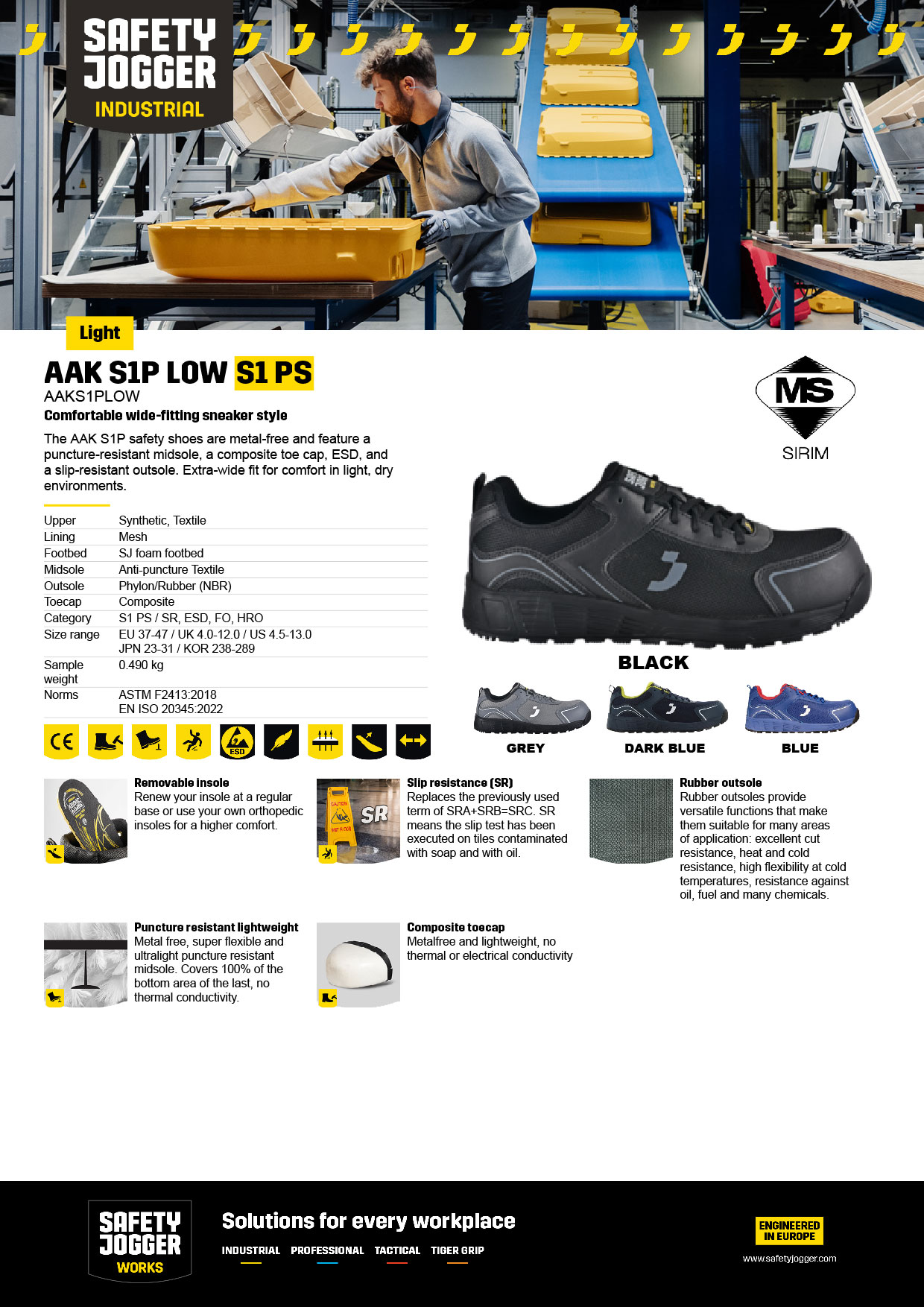 SAFETY JOGGER AAK S1P Low ESD Safety Shoes Composite Toecap Lightweight ...