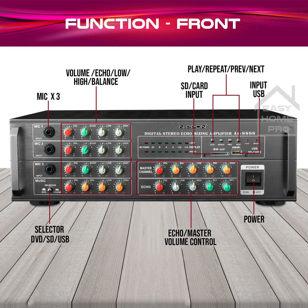 NIPPON AV-8888 Power Amplifier Karaoke Amp Ampli Home Theater Receiver ...