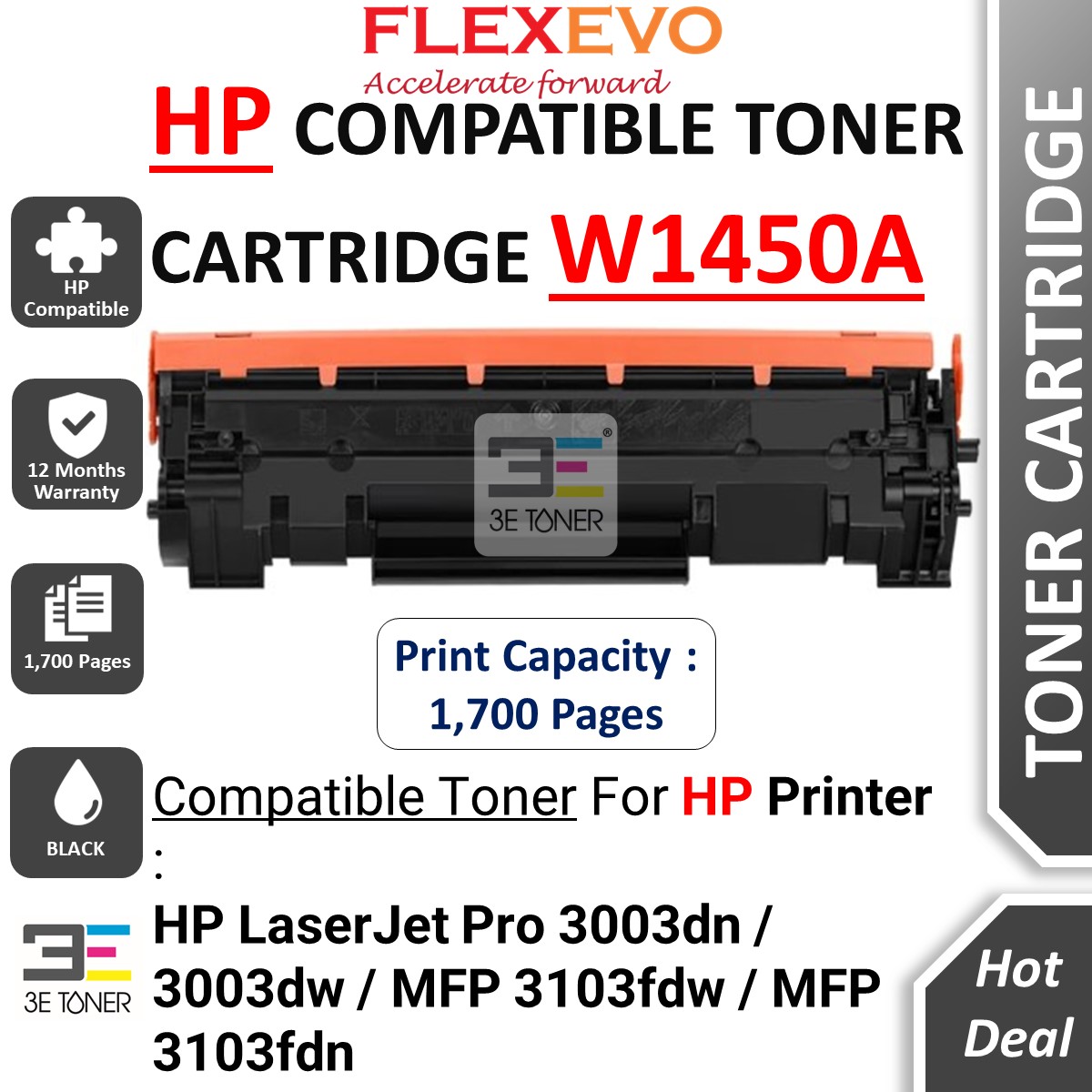 Compatible HP 145A 145X Black LaserJet Toner Cartridge W1450A W1450X ...
