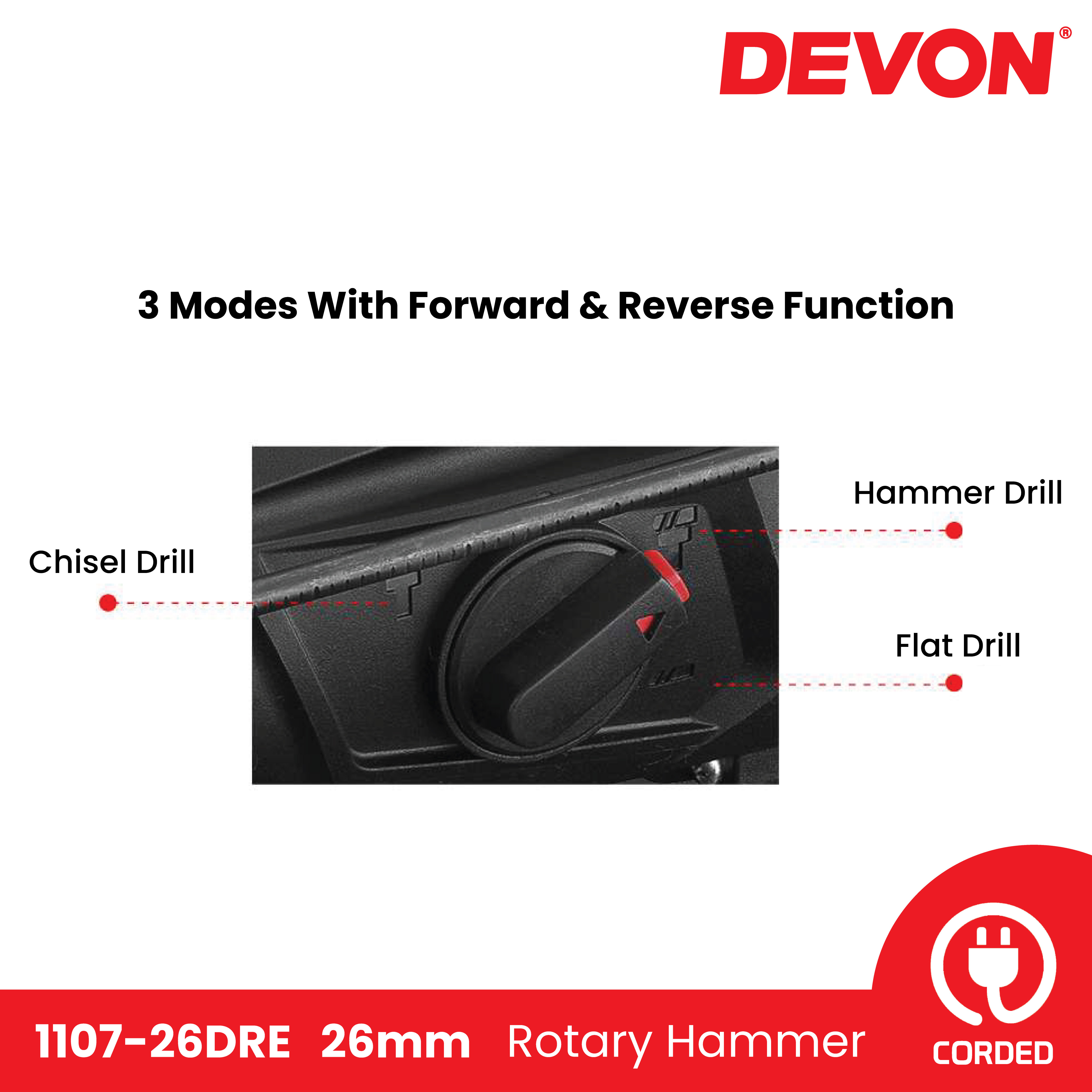 DEVON 1107-26DRE 800W Rotary Hammer 26mm | Shopee Malaysia
