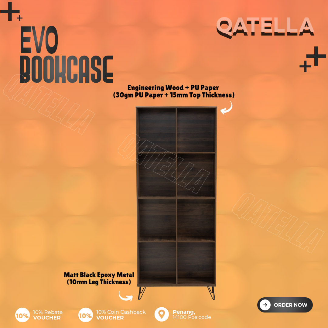 Qatella EVO 2.5ft Bookcase Cabinet Shelf Office Hall Modern Wood ...