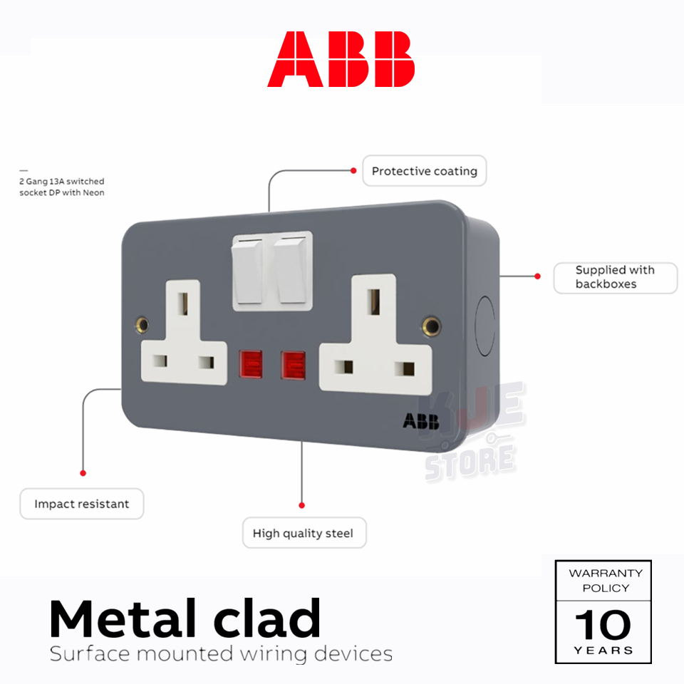 ABB Metal Clad 13A Socket 1G 2G SIRIM Approved Heavy Duty Industry Used ...