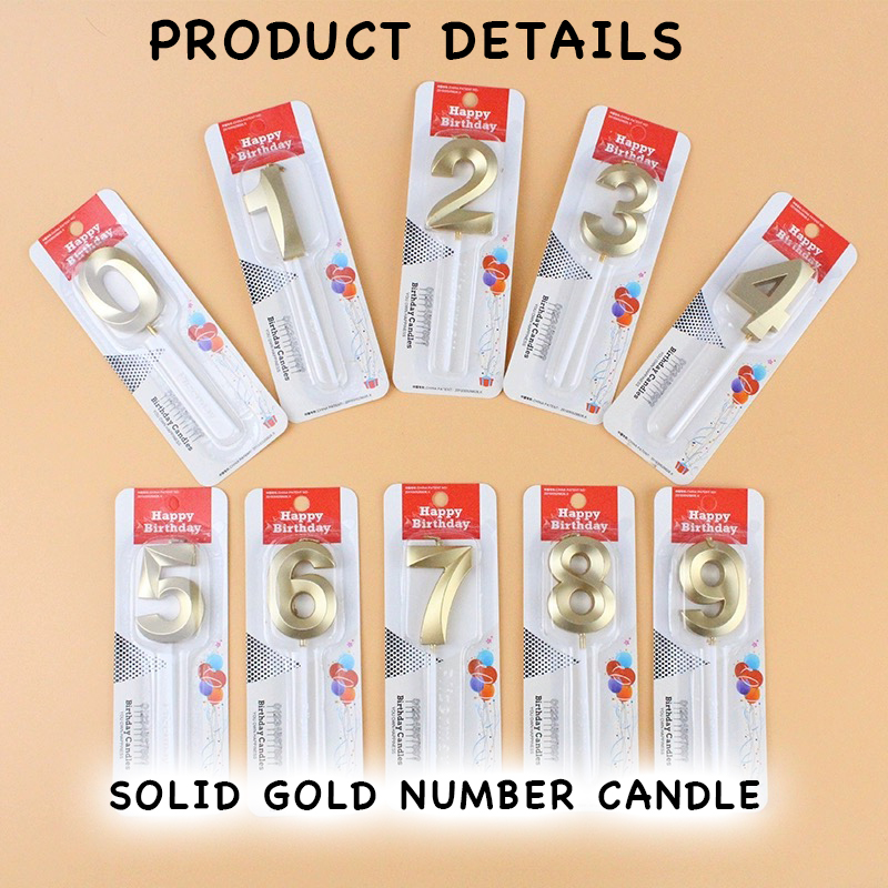 Gold Solid Number Candle Cake Topper Cake Decoration Birthday Party ...