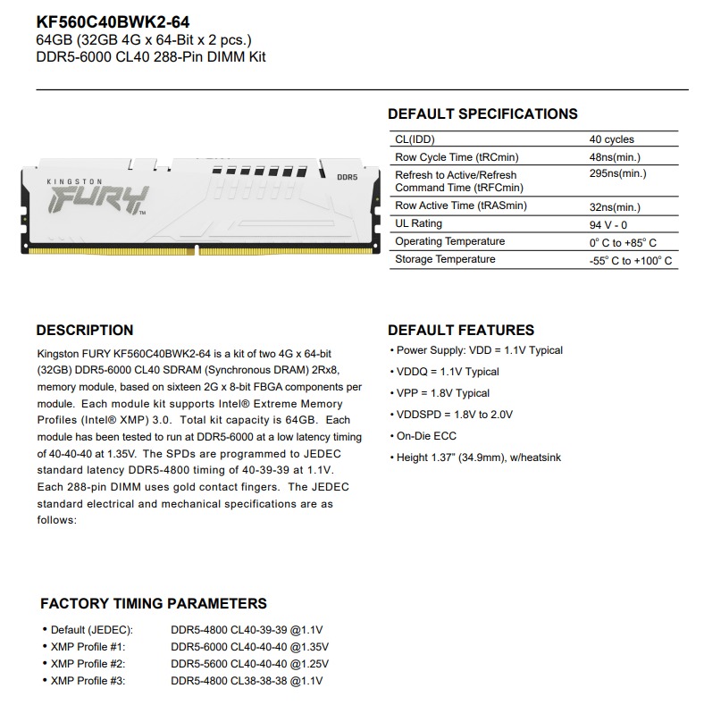 Pre-Order Kingston FURY BEAST INTEL XMP DDR5 64GB 32GB 16GB 6000MHZ ...