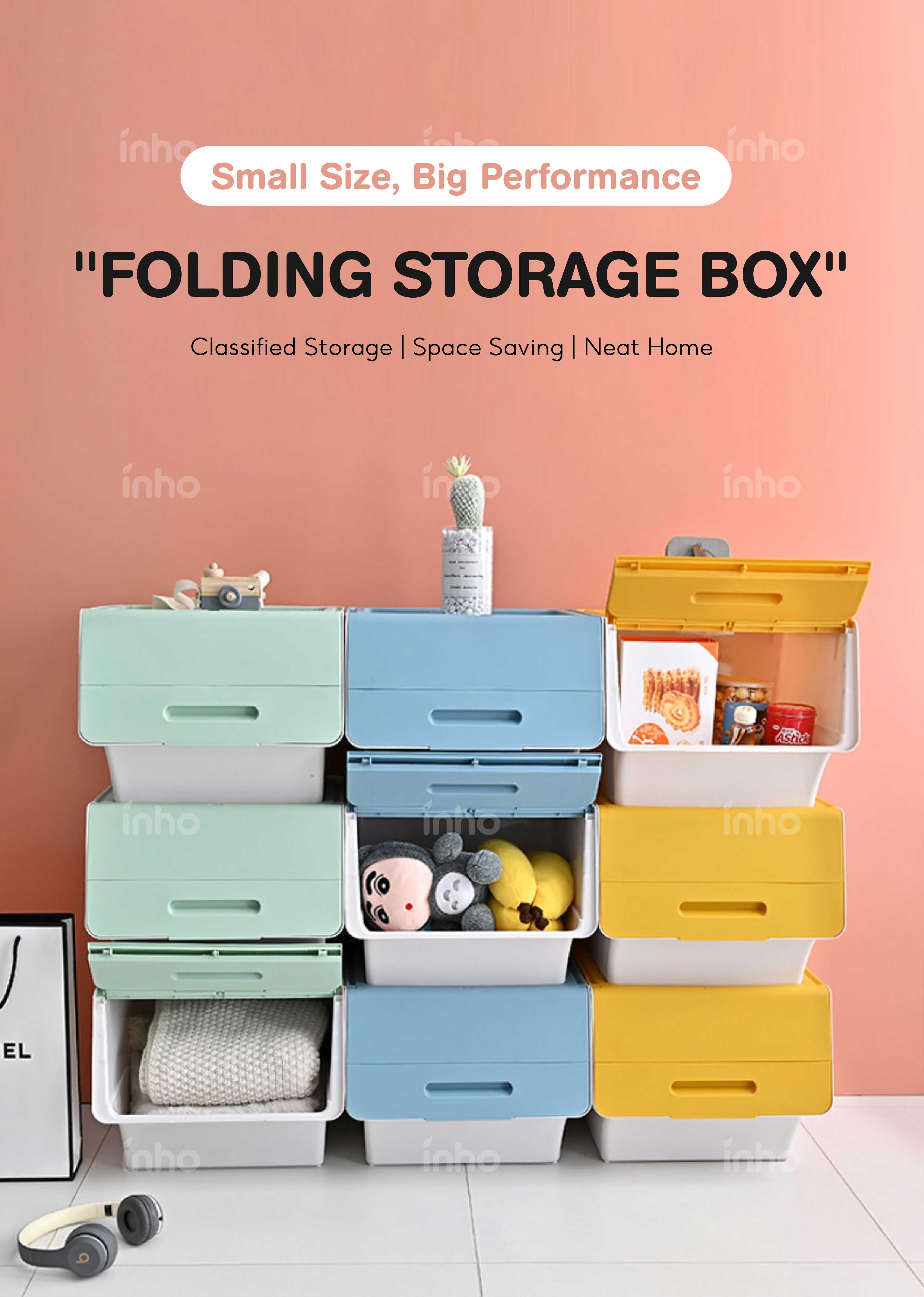 INHO 36L Multipurpose Front Opening Storage Box Stackable Toy Snack ...