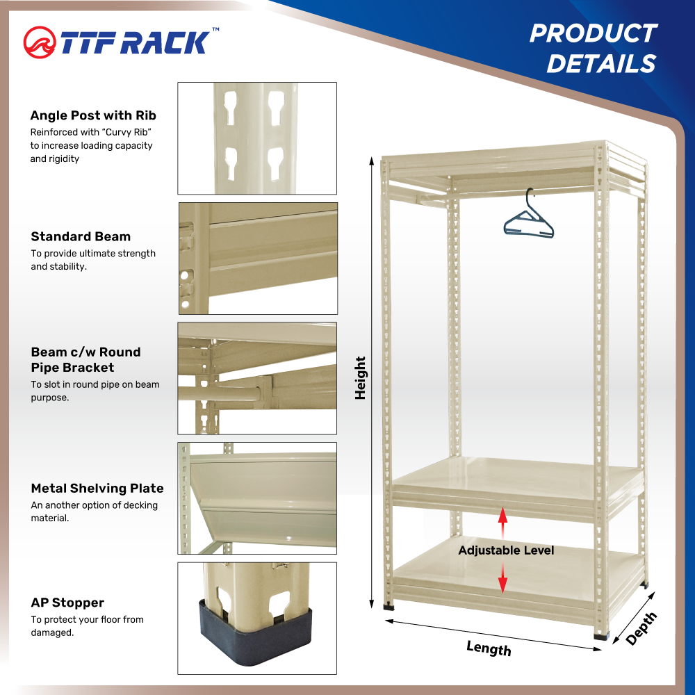 TTF Rack™ Rakku Metal Hanger Rack H182cm/ Rack 3 Level Hanging Rack ...
