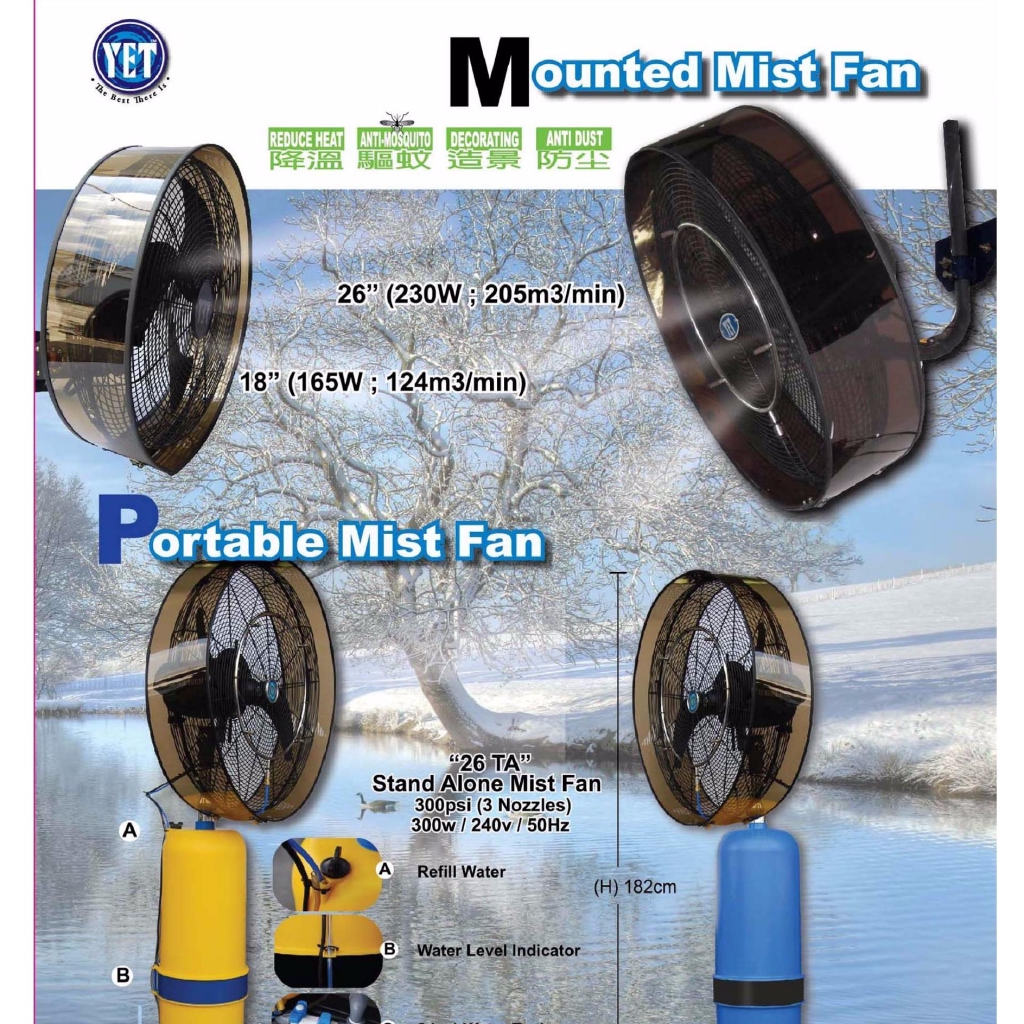 YET 18'' 18M Inch Wall Mist Fan 3+1 Nozzle Stainless Steel Fan Ring ...