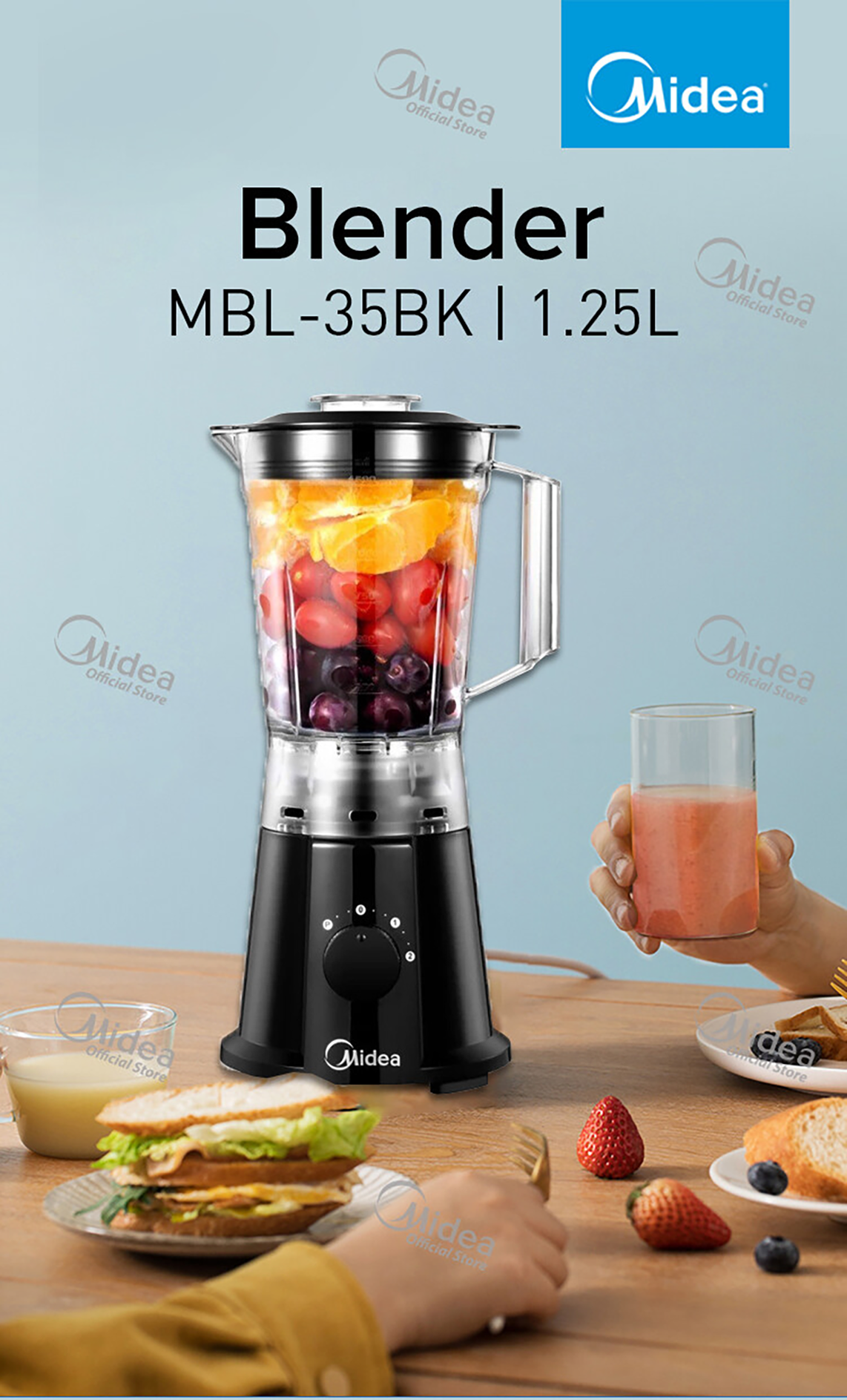 Midea MBL-35BK 1.25L Blender (350W) *With Grinder* | Shopee Malaysia