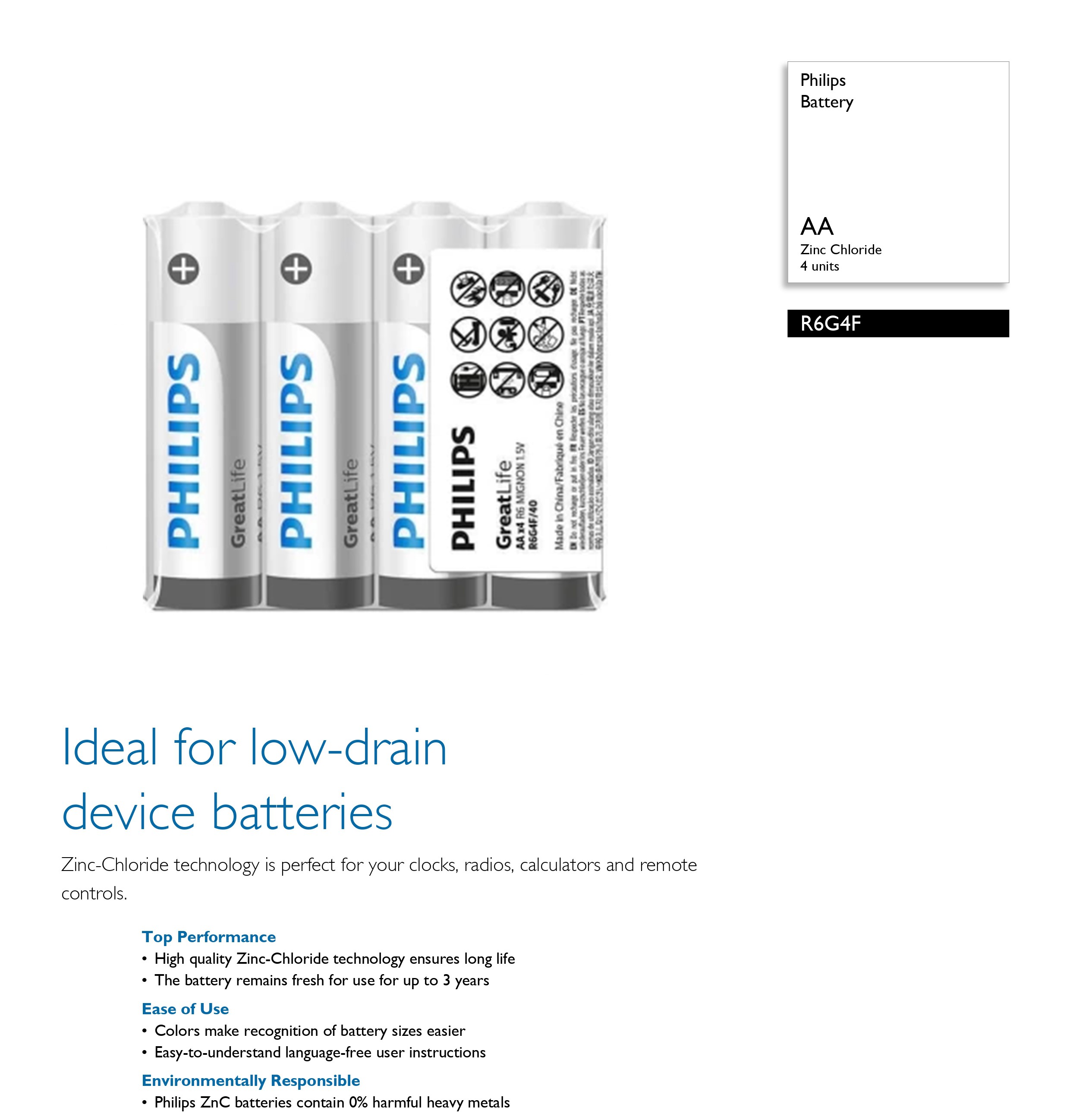 PHILIPS R6 Battery with AA Size, Zinc Chloride & 3 Years Shelf Life for ...