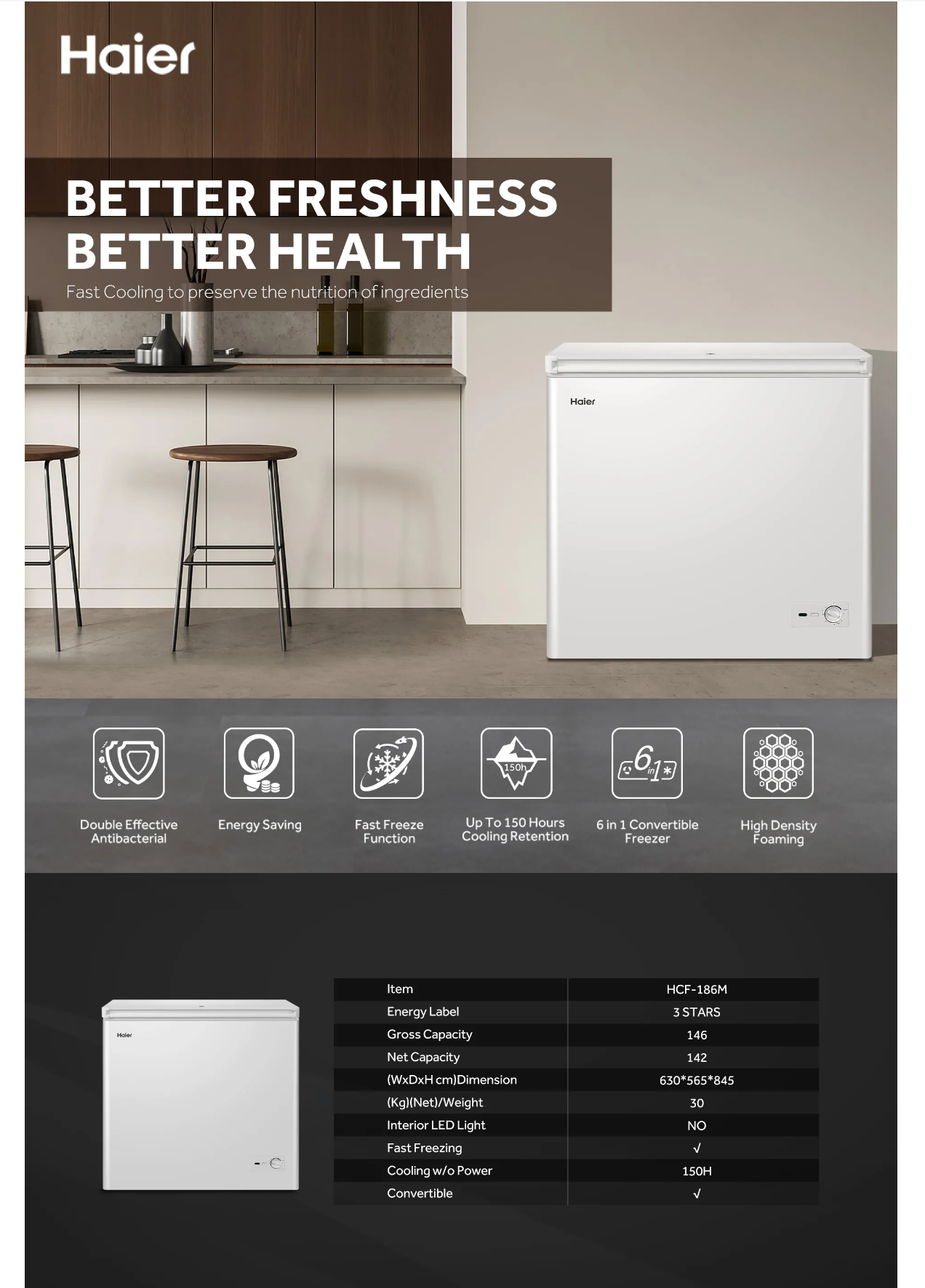 Haier Chest Freezer 142L Nett Peti Freezer Murah Deep Freezer Peti ...