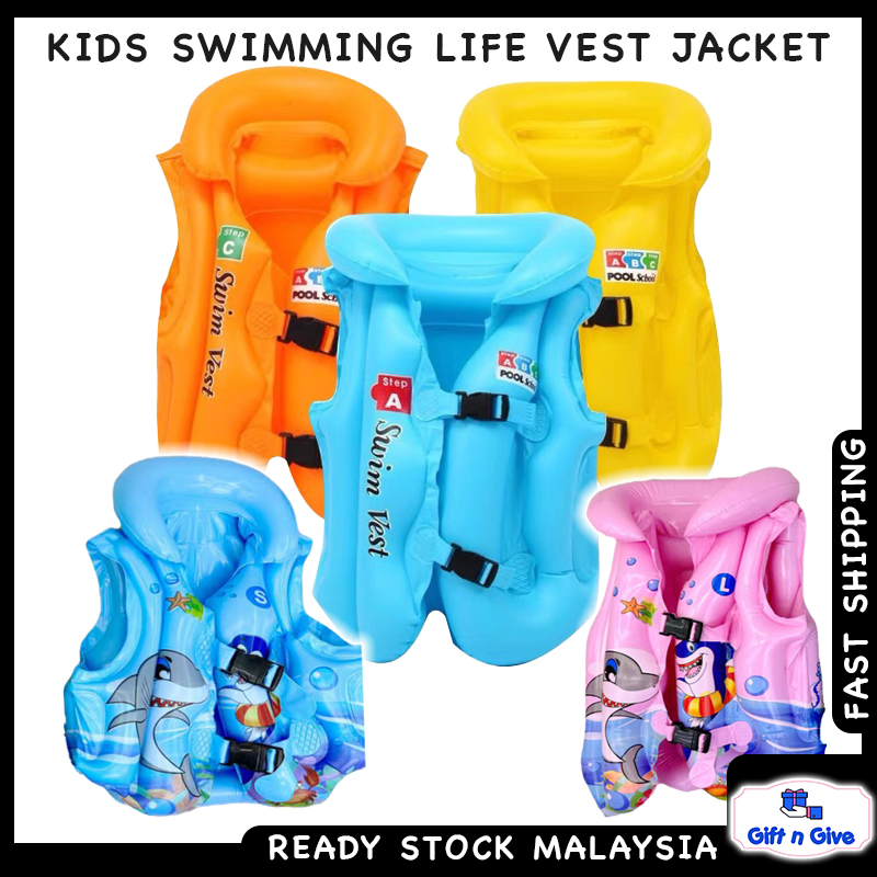 Kids Swimming Life Vest Jacket Inflatable Swimsuit Floatable Swim Pool ...