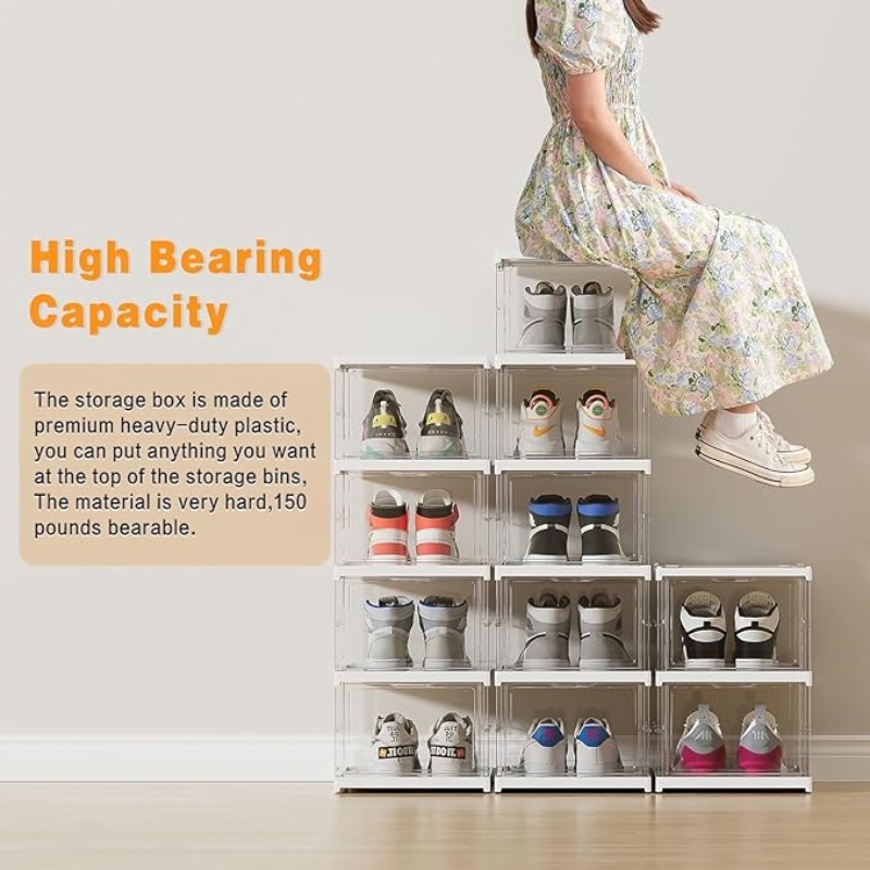 Shoe Boxes Stackable Transparent - Shoe Organiser Plastic Shoe Rack ...