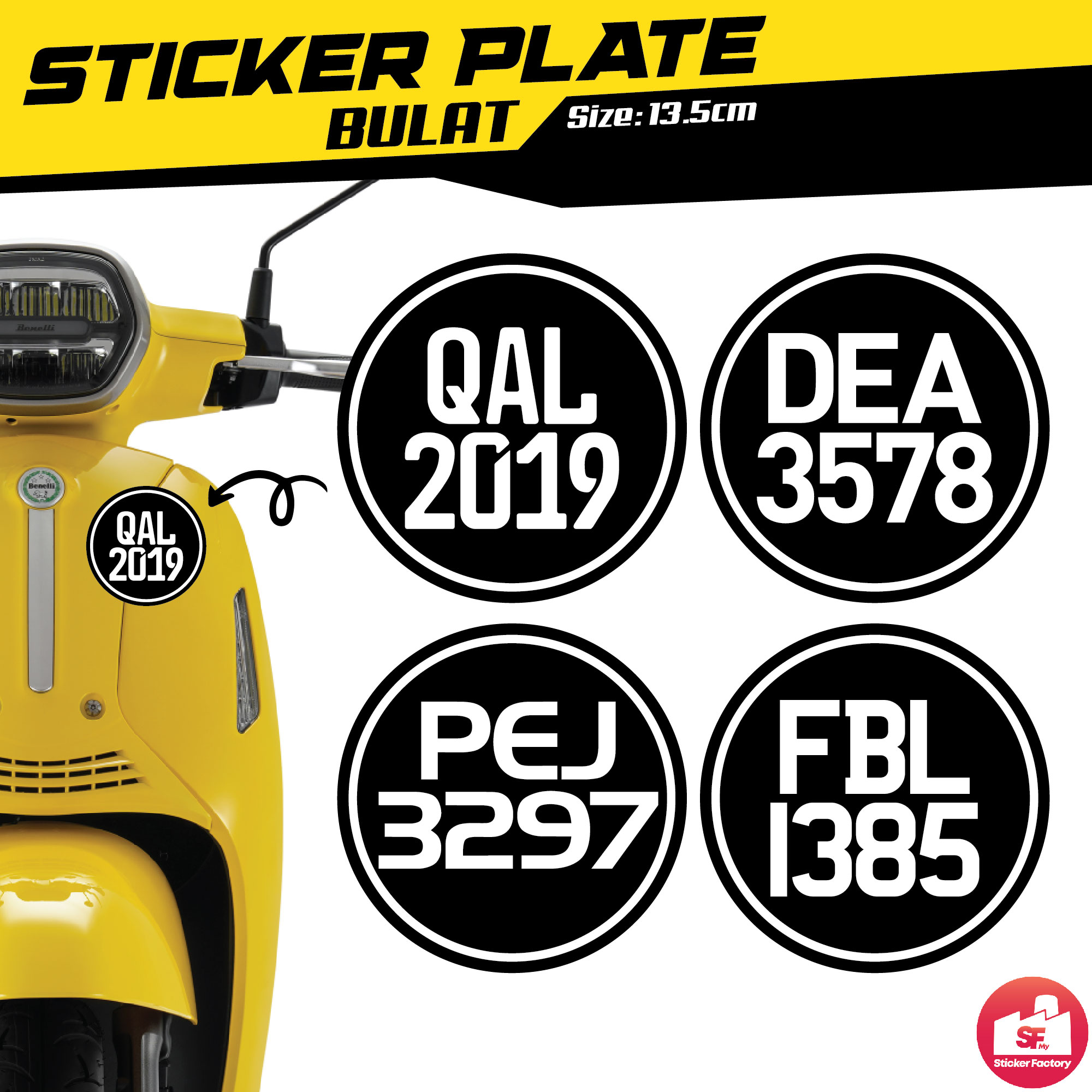 Sticker Plate Motor Bulat Vespa Benelli Panarea Putih Hitam Two Layer ...