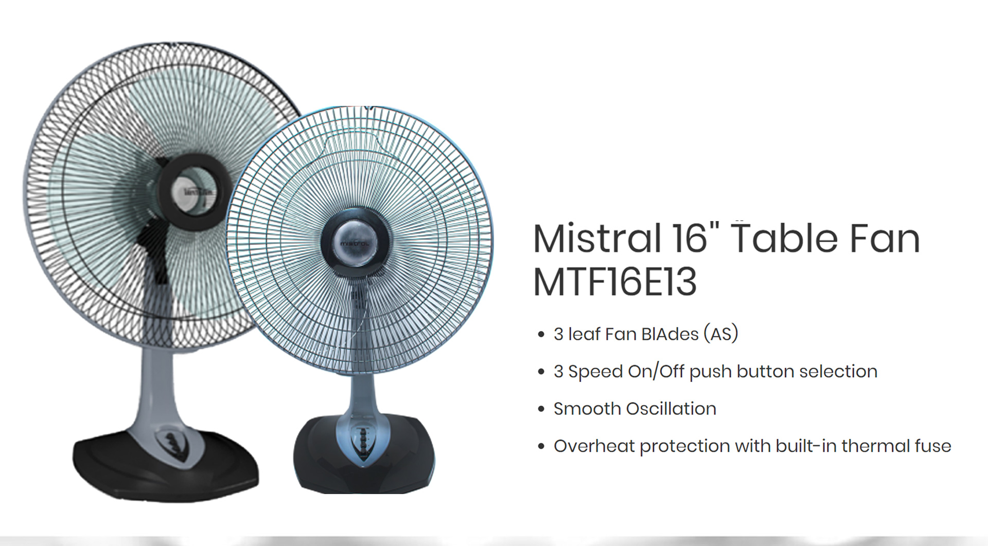 Mistral Table Fan (12 & 16 Inch) 3 Speed Setting Smooth Oscillation ...