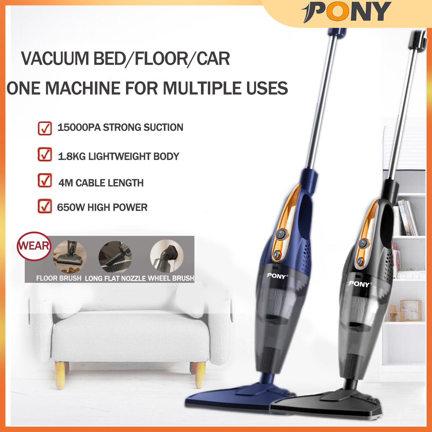 PONY 15000PA 3-in-1 Vacuum Cleaner Corded Handheld for both household ...