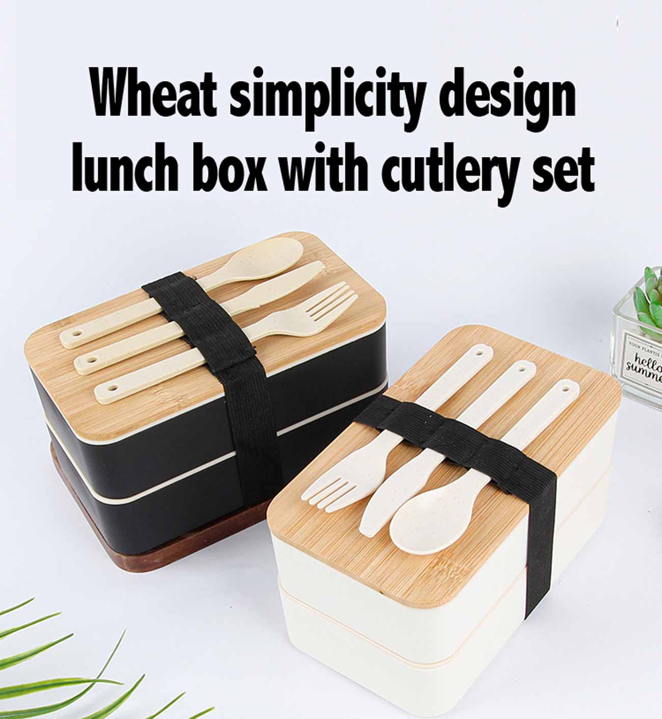 Japanese-style bamboo cover lunch box double-layer bento box microwave ...