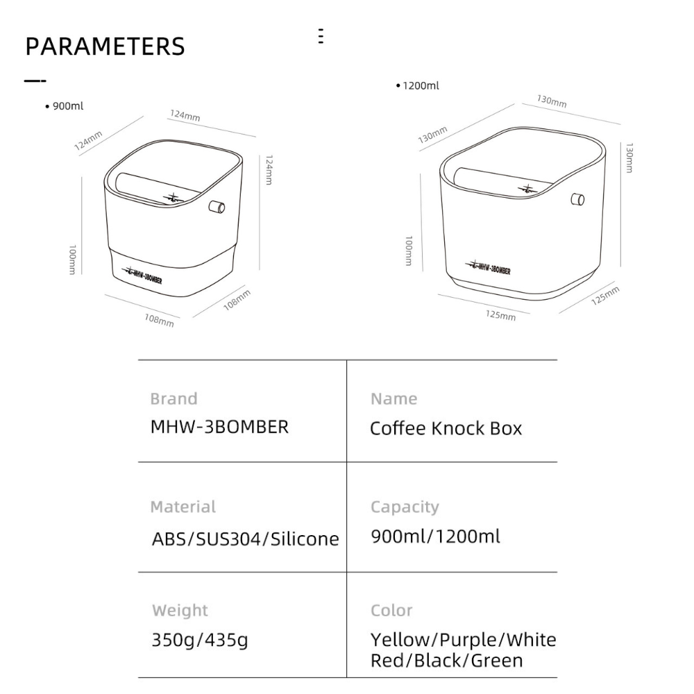 MHW-3BOMBER Square Espresso Knock Box, Non-Slip Base, Removable Knock Bar, 950ML / 1200ML, Black ...