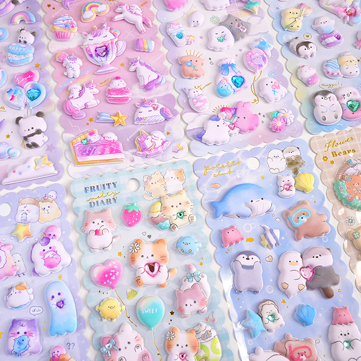 3D Puffy Sticker with gem Bubble Cartoon Sticker Scrapbooking Craft ...