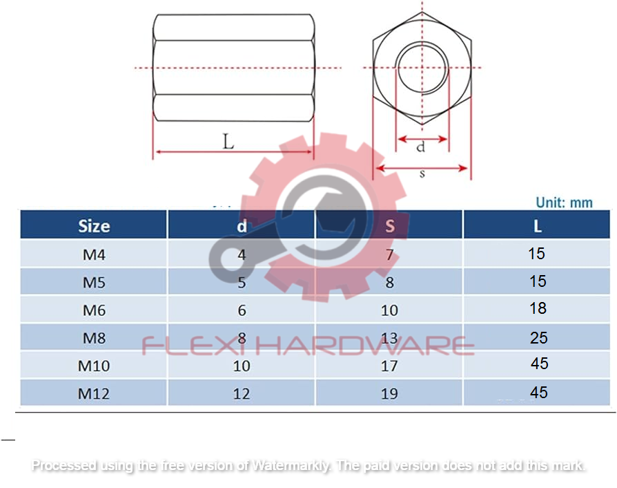 Stainless Steel Hex Coupling Nut Long Nut Thread Rod Joint M4-M12 SS304 ...