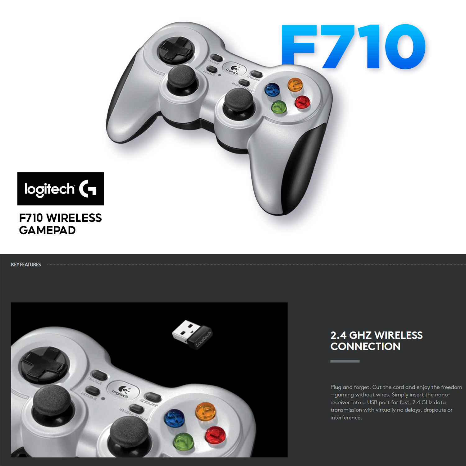 Logitech F710 Wireless Controller Gamepad with Four-Switch D-Pad | 2 ...