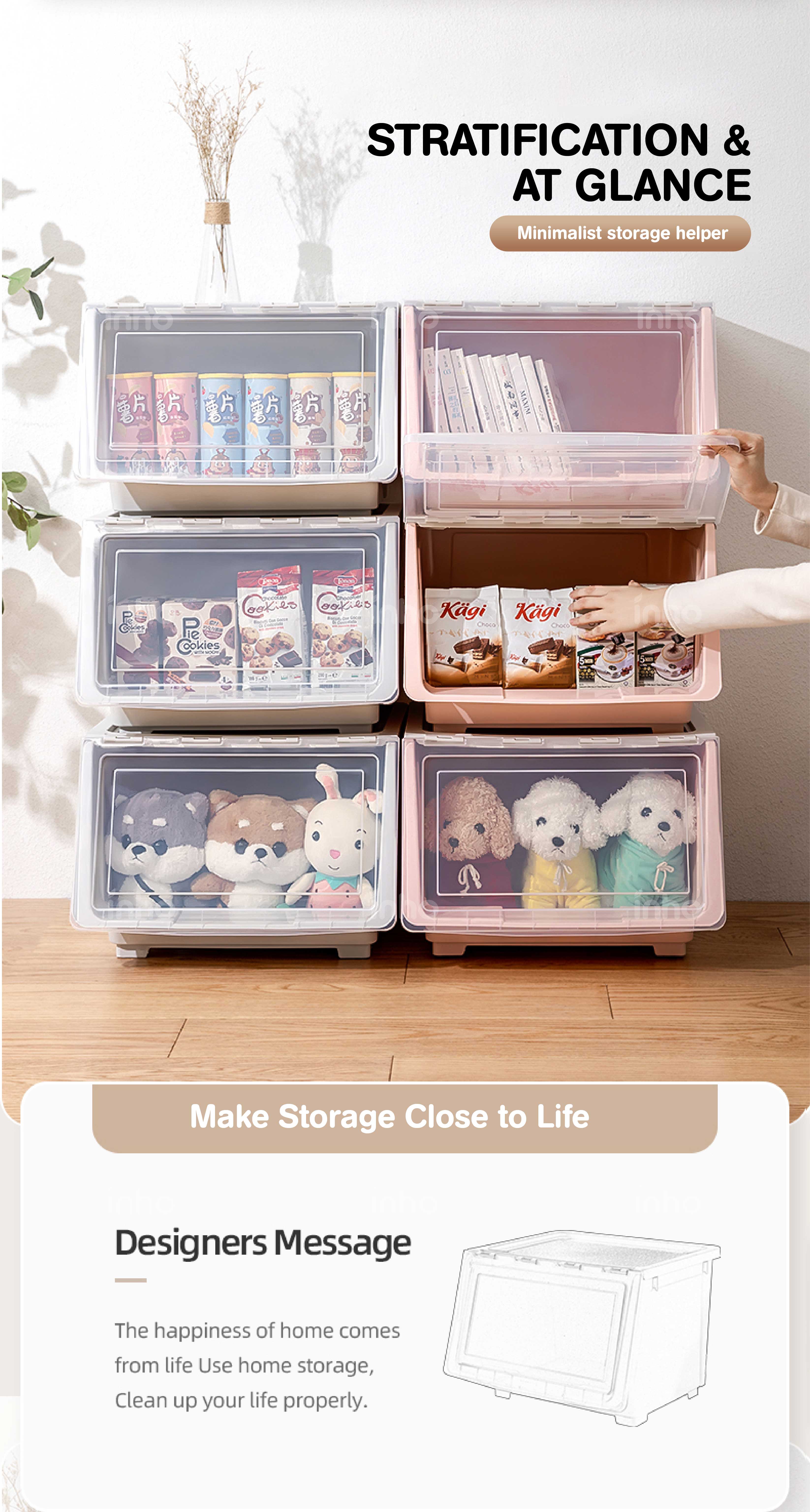 INHO 34/38/56L Multipurpose Stackable Movable Container Storage Box ...