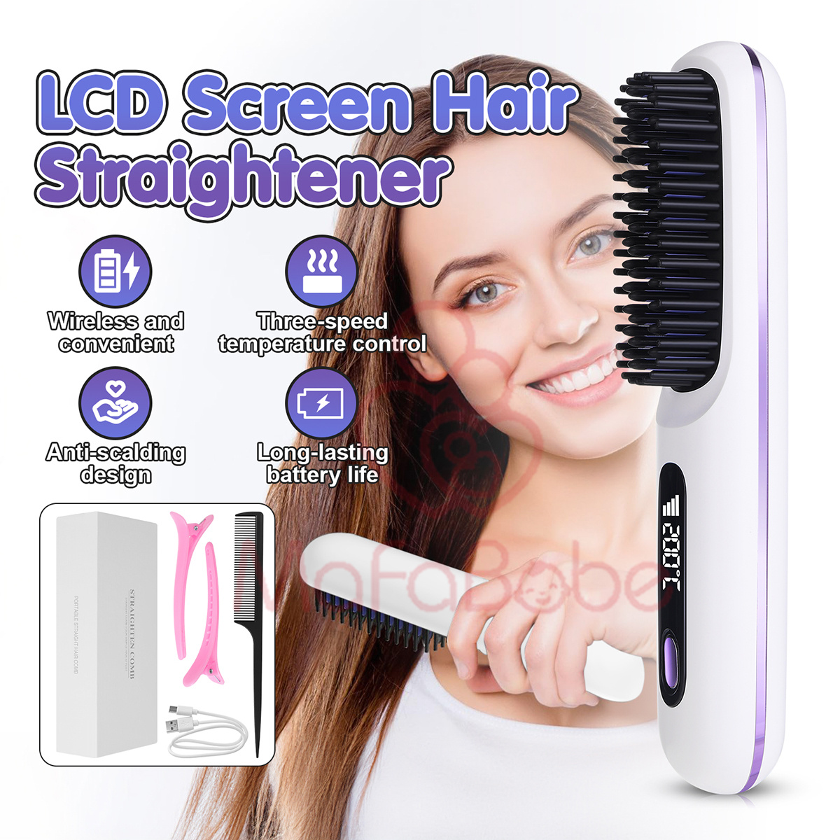 Mafababe hair straightener electric heating comb anti-scalding mini ...