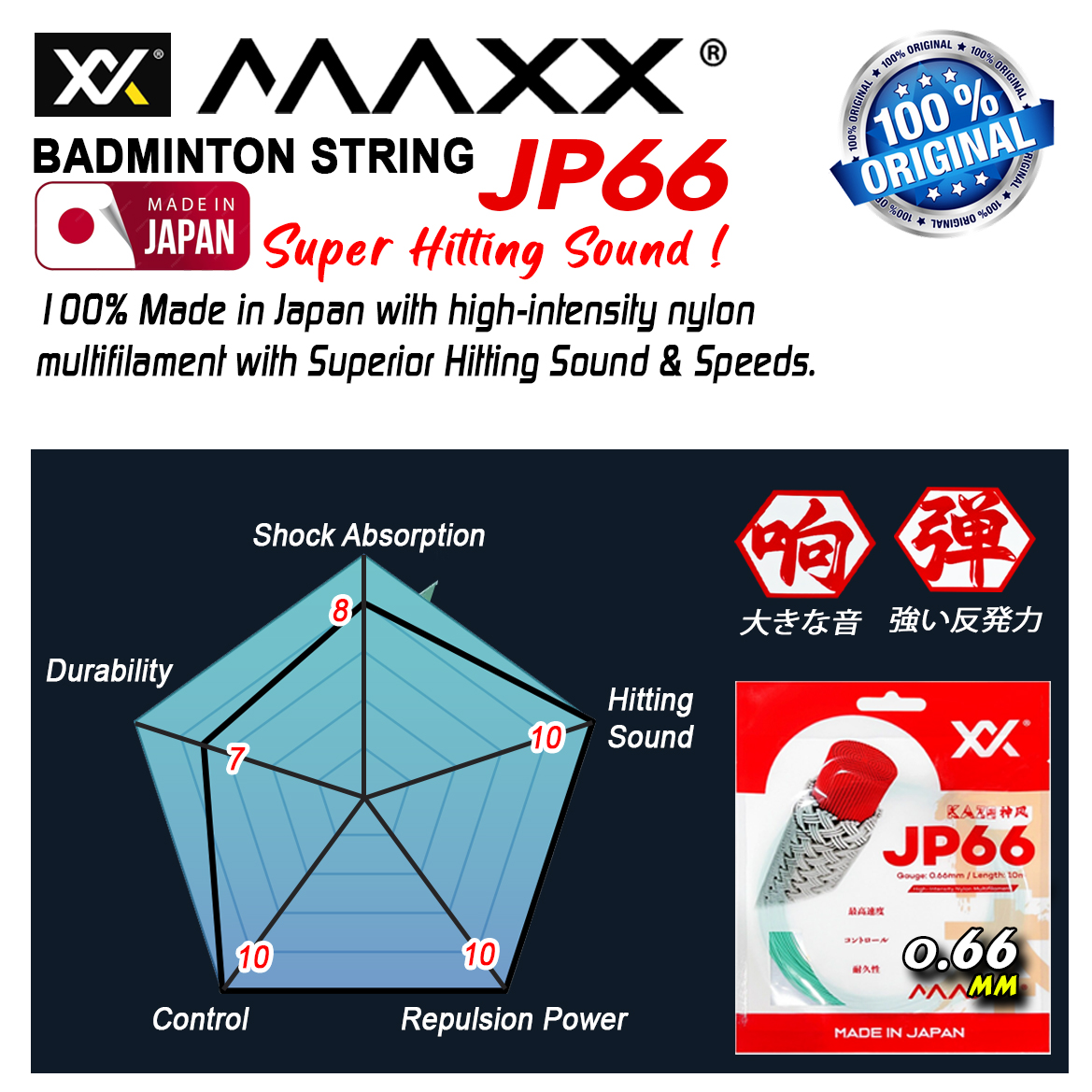 [100% ORIGINAL] MAXX JP66 0.66mm Badminton String Top Hitting Sound High repulsion Power Attack ...