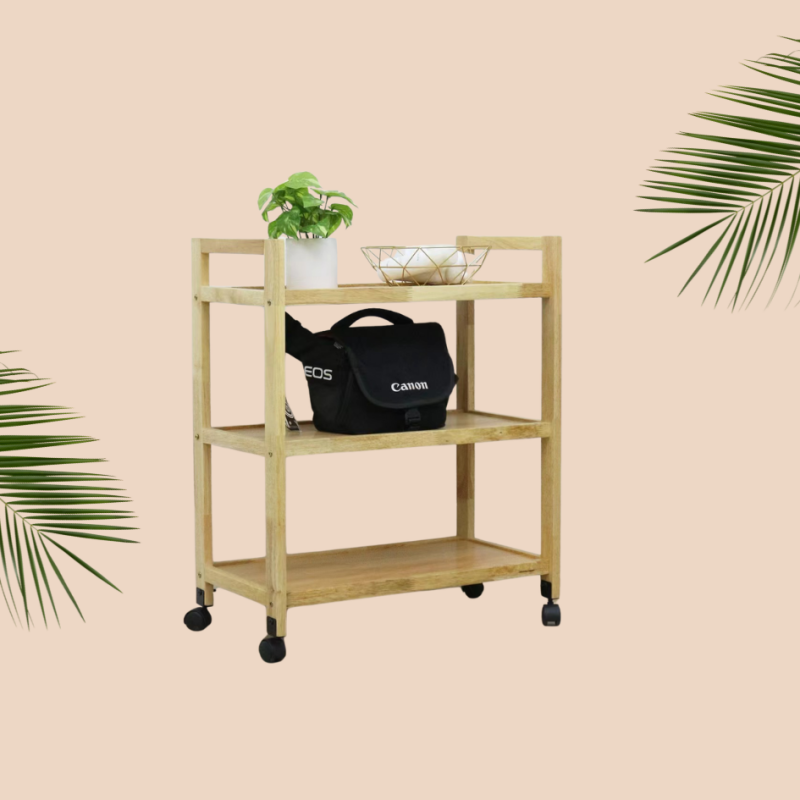 3-Tier Solid Wood Kitchen and Living Room Trolley Troli Dapur dan Ruang ...
