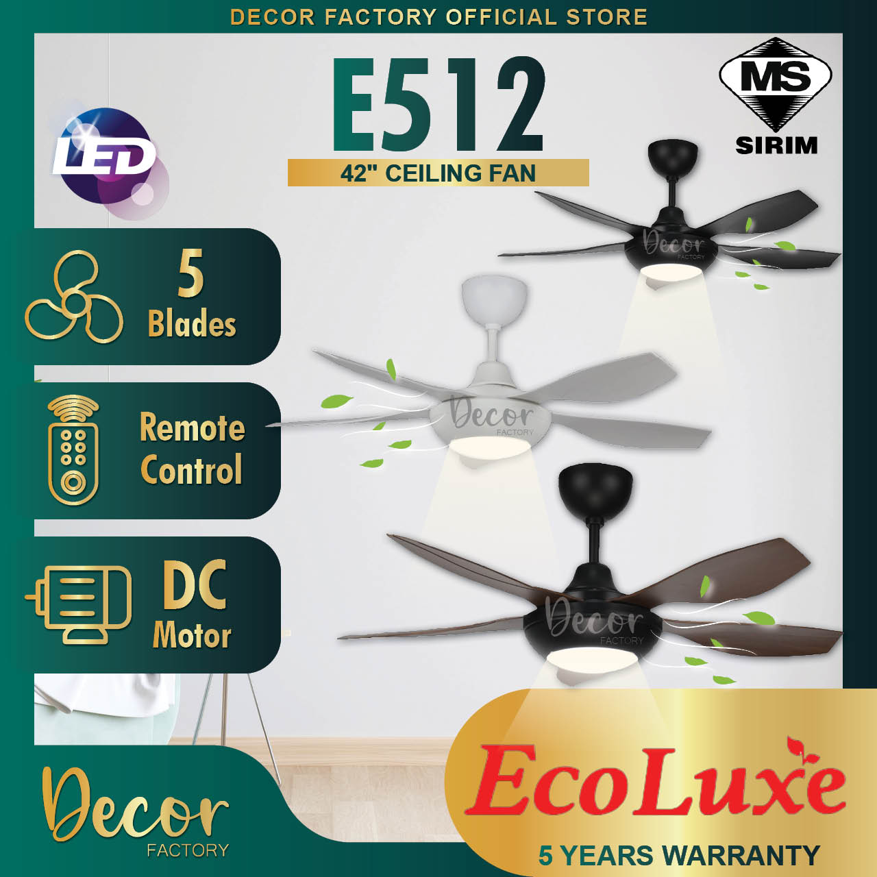 ECOLUXE Baby Fan ECOLUXE E512 DC Motor 6 Speed Forward + Positive Reversal Remote Control ...