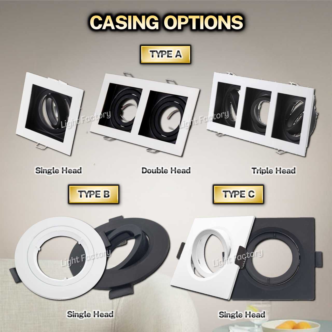 Eyeball Fitting GU10 MR16 Recessed Casing Round / Square Eyeball Frame ...