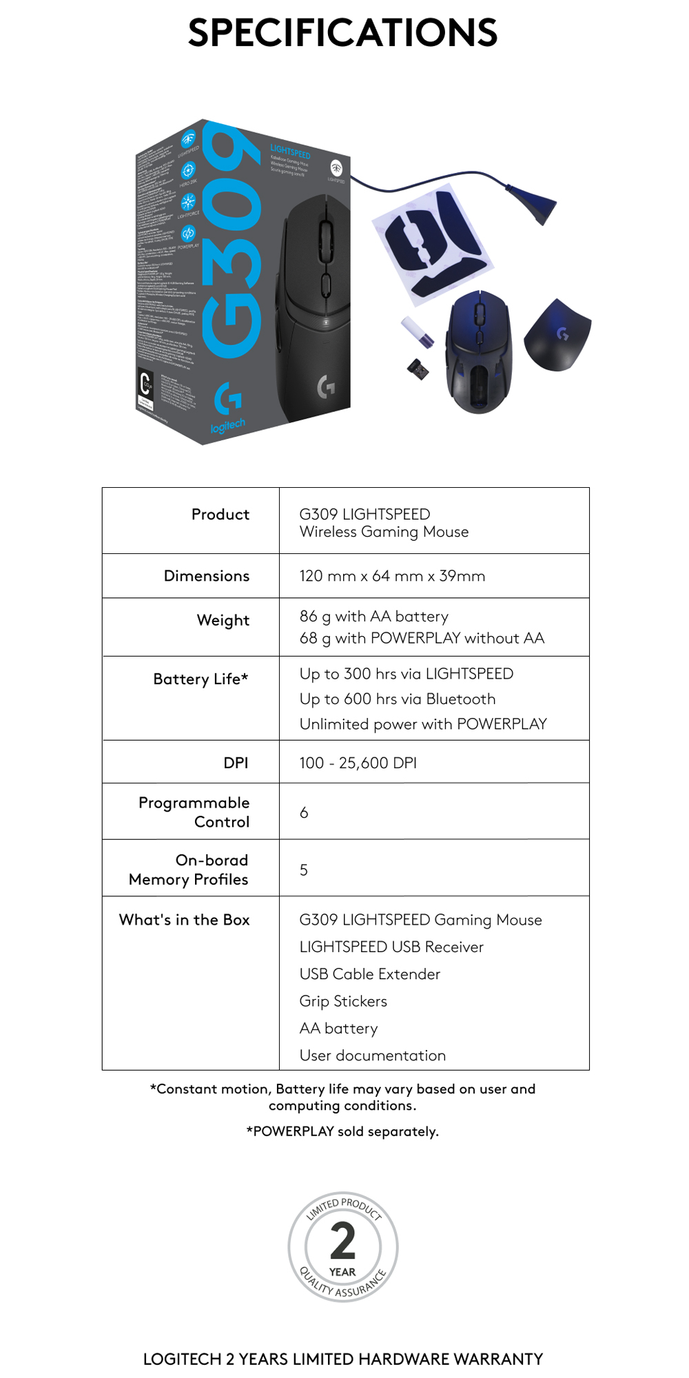 Logitech G309 LIGHTSPEED Wireless Gaming Mouse, Lightweight, LIGHTFORCE ...