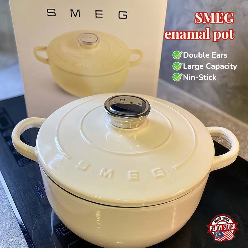 SMEG Original Enamel Pot 24CM Soup Pot Seafood Pot Double Ear Cast Iron ...
