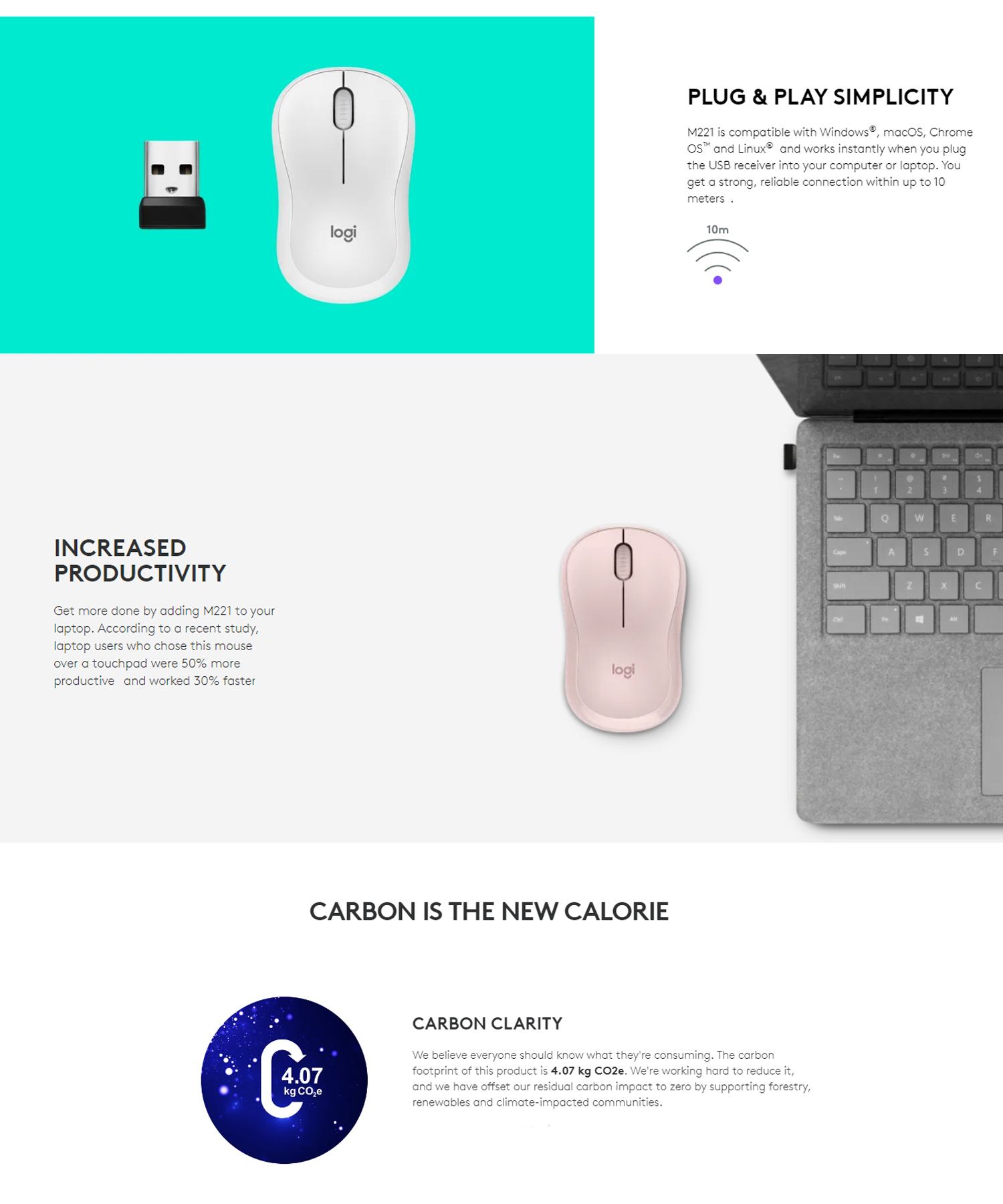 Logitech M221 Wireless Mouse with Silent Buttons | 2.4 GHz with USB ...