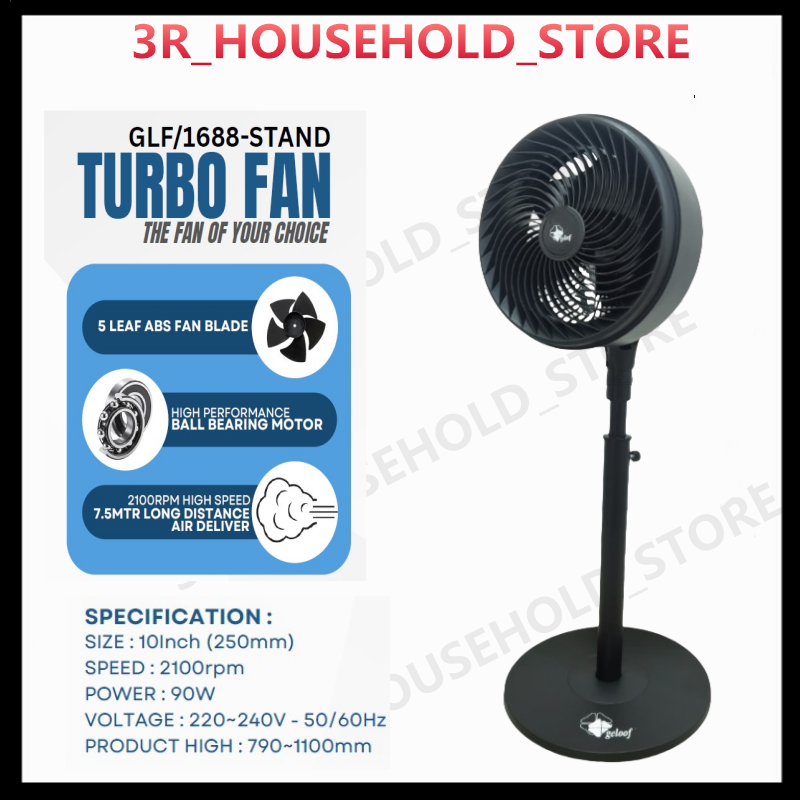 GELOOF Turbo Stand Fan 10'' Adjustable Stand Fan /Table Fan Kipas ...