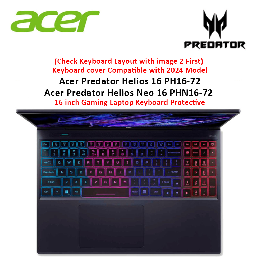 Keyboard Protector for Acer Predator Helios Neo 16 PHN16-72 2024 Model ...
